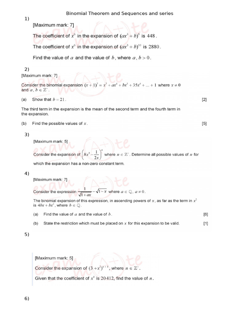 Binomial Theorem and Sequences and Series | PDF