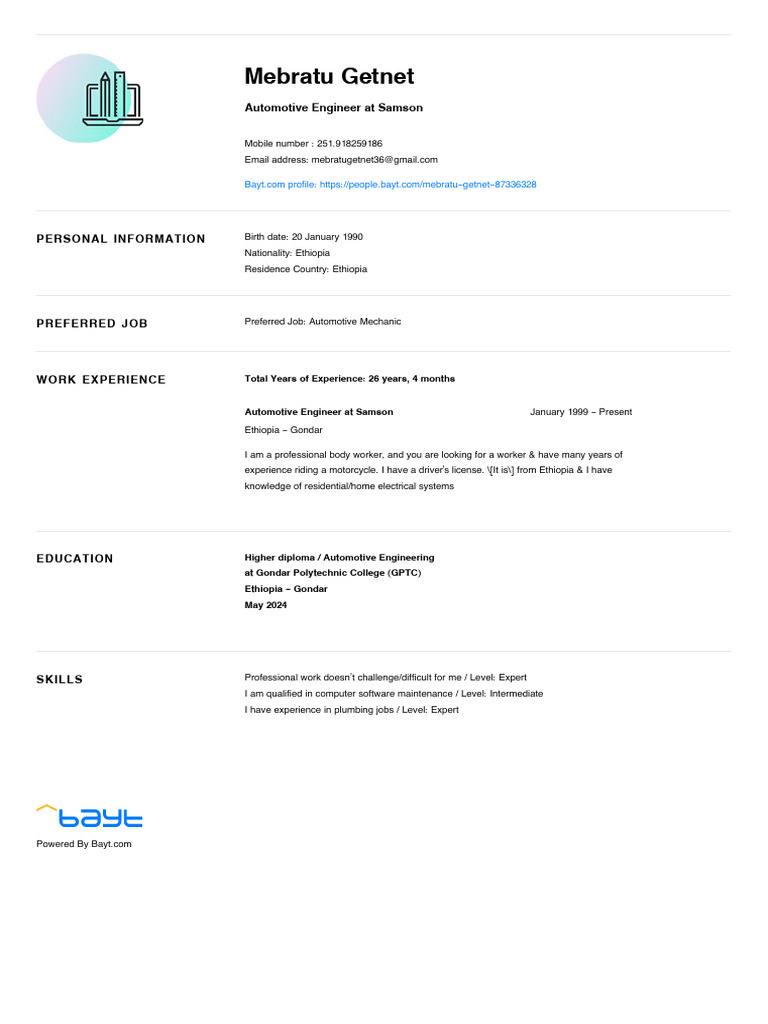 CV96475058 - Mebratu Getnet | PDF