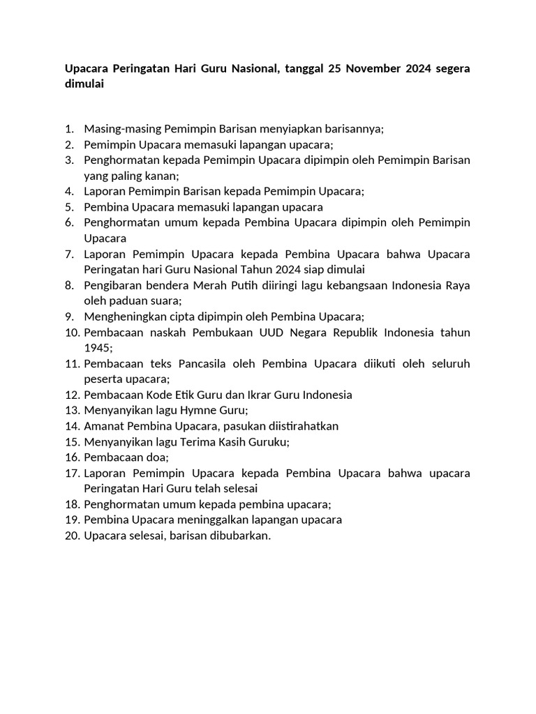 Susunan Acara Hari Guru Nasional | PDF