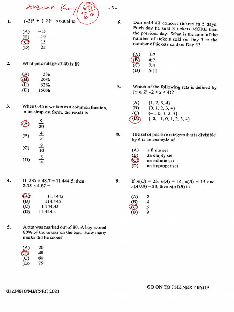 Csec Math June 2023 Paper 1 Answers | PDF