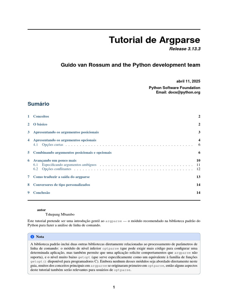 Howto Argparse | PDF | Python (linguagem de programação) | Análise ...