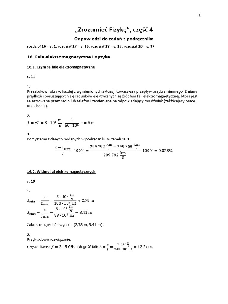 Rozwiazania Zadan Podrecznik Zrozumiec Fizyke Czesc 4 | PDF