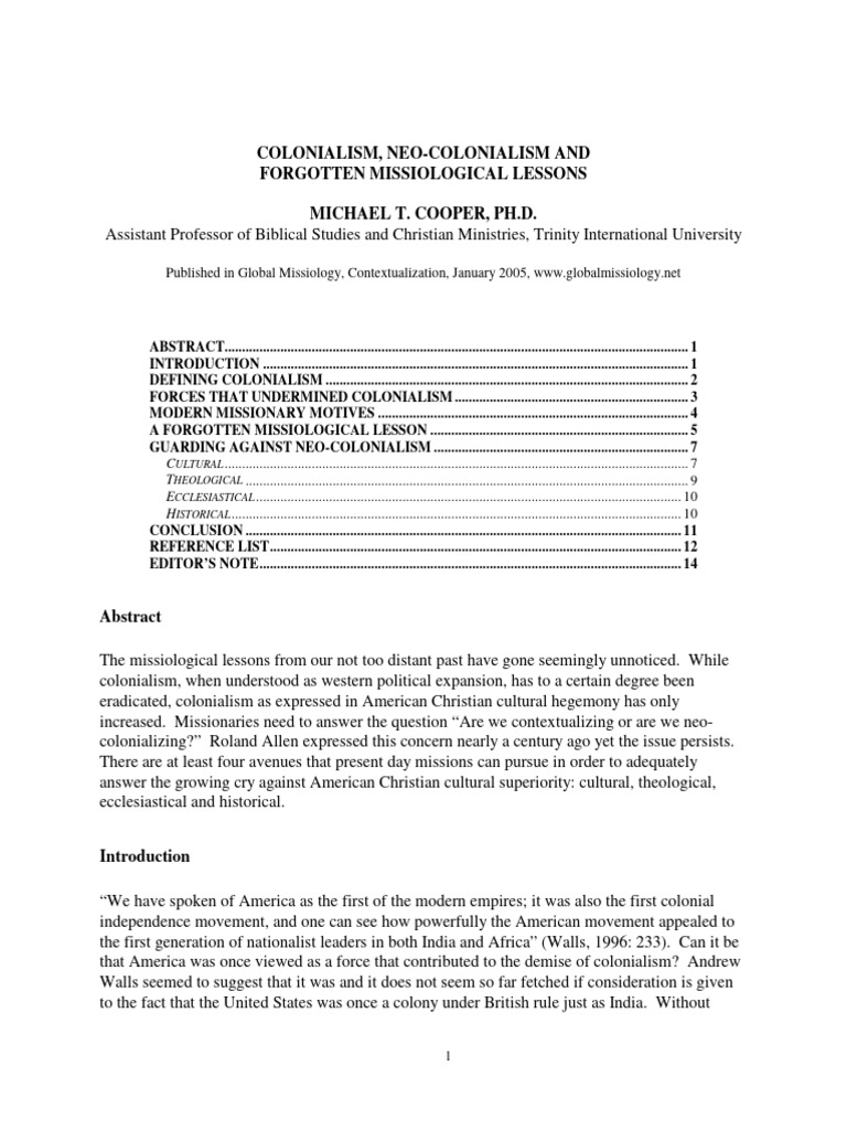 Colonialism and Neo-Colonialism in Missions | PDF | Christian Mission ...