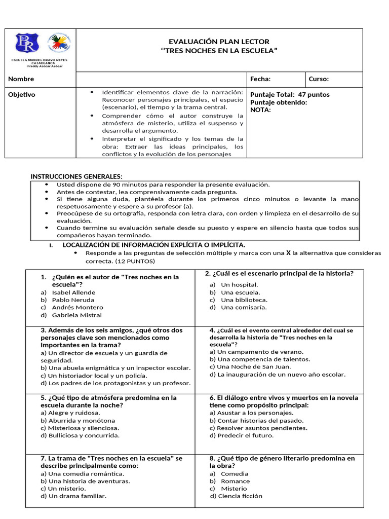 Evaluación de "Tres noches en la escuela" | PDF | Película de misterio