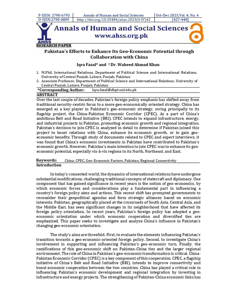 Pakistan's Geo-Economic Shift with China | PDF | Pakistan | China