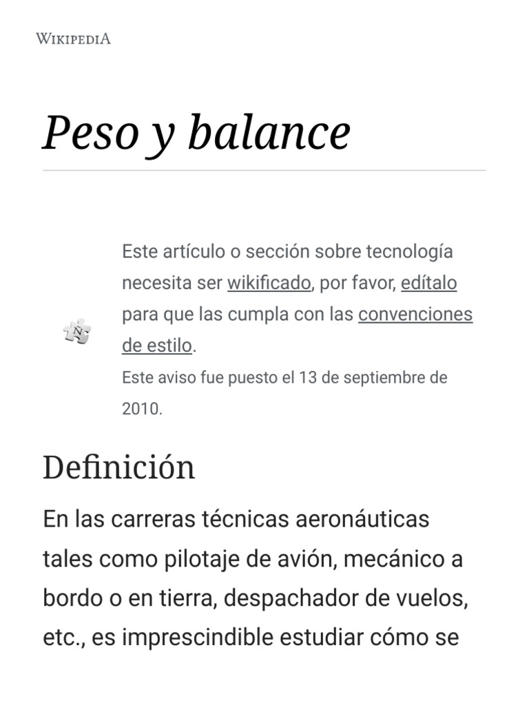 Cálculo de Peso y Balance en Aeronaves | PDF | Ingeniería Aeroespacial ...