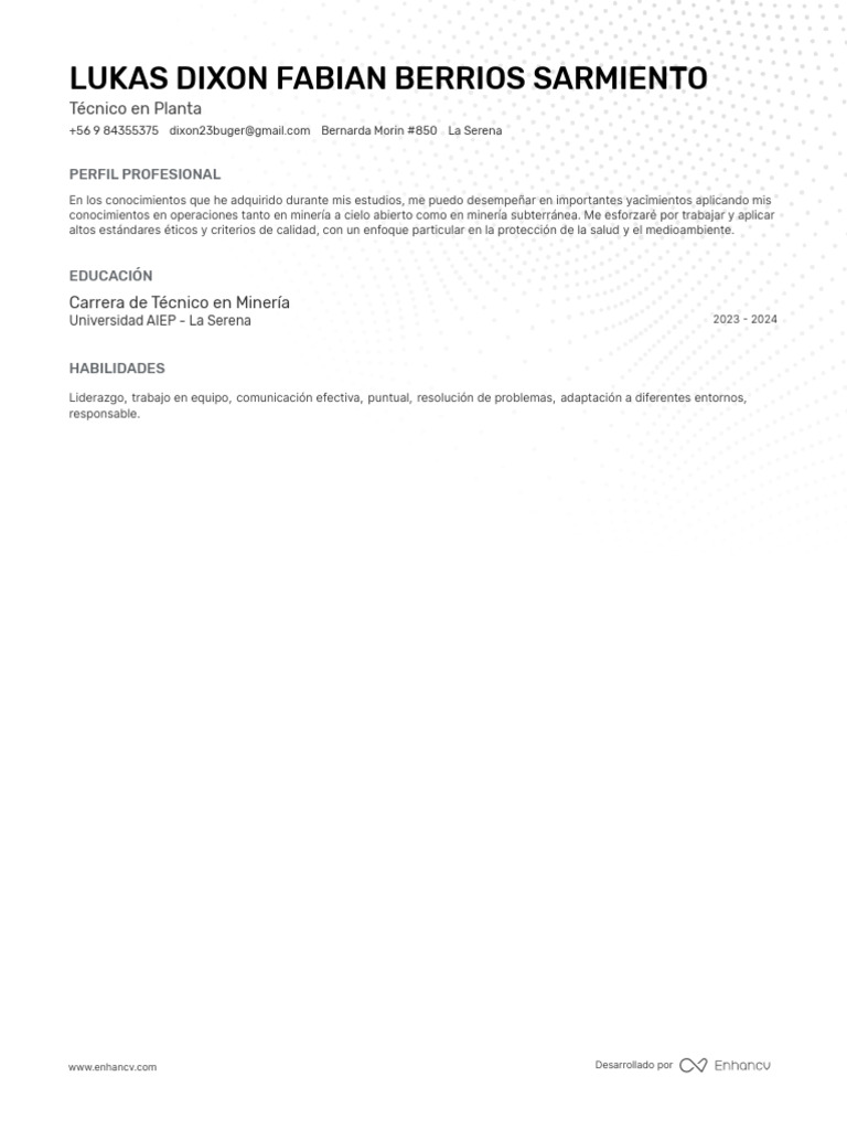 Lukas Dixon Fabian Berrios Sarmiento Resume | PDF