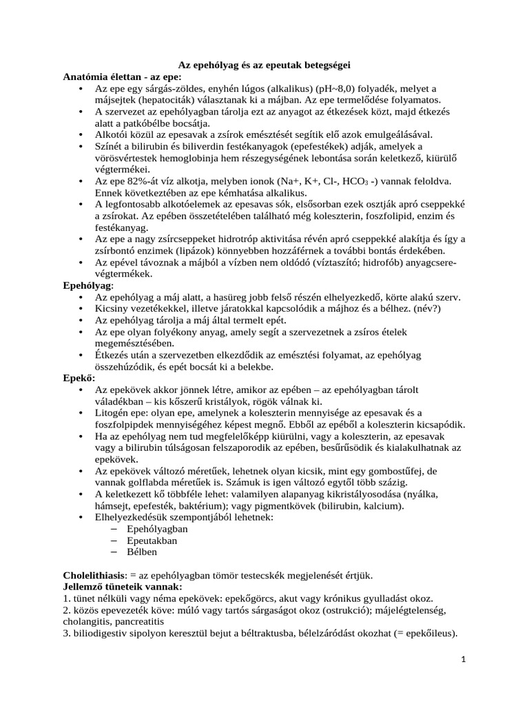 Az Epehólyag És Az Epeutak Betegségei | PDF