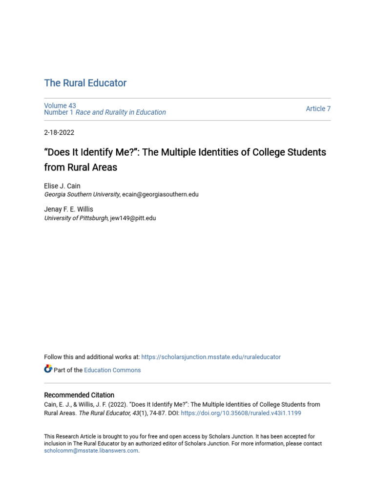 Rural College Students' Identities Explored | PDF | Identity (Social ...