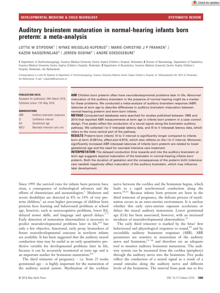Develop Med Child Neuro - 2016 - Stipdonk - Auditory Brainstem ...