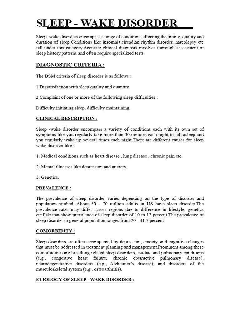 SLEEP WAKE DISORDER Final | PDF | Sleep Disorder | Insomnia