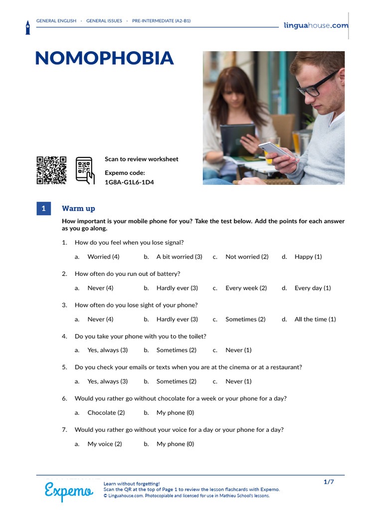 Nomophobia British English Teacher A2 B1 | PDF | Human Communication | Mental Health