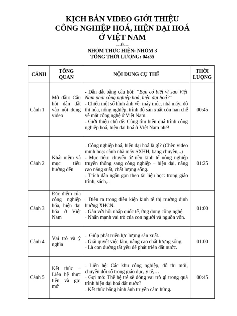 NHÓM 3 - KỊCH BẢN VIDEO KTCT | PDF