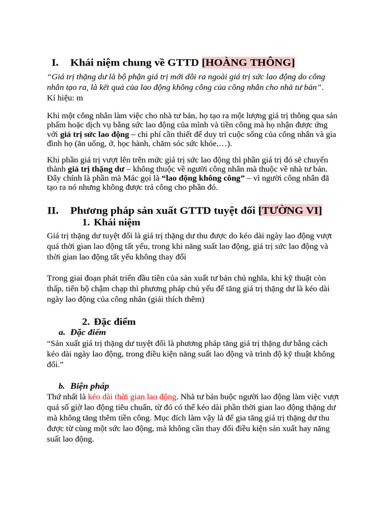 CÁC PHƯƠNG PHÁP SẢN XUẤT GIÁ TRỊ THẶNG DƯ - KTCT - NHÓM 3 | PDF