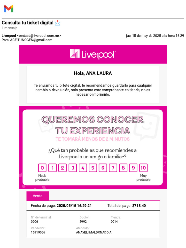 Consulta tu ticket digital Liverpool | PDF