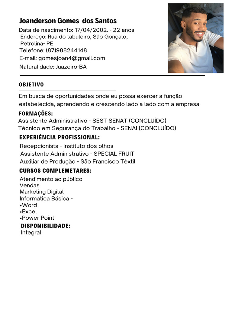 Currículo de Joanderson Gomes Santos | PDF