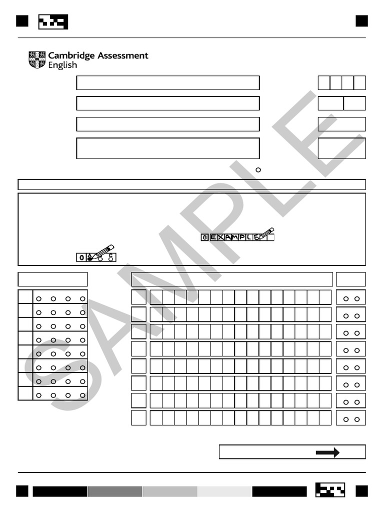 B2 First For Schools Reading and Use of English Sample Answer Sheet | PDF