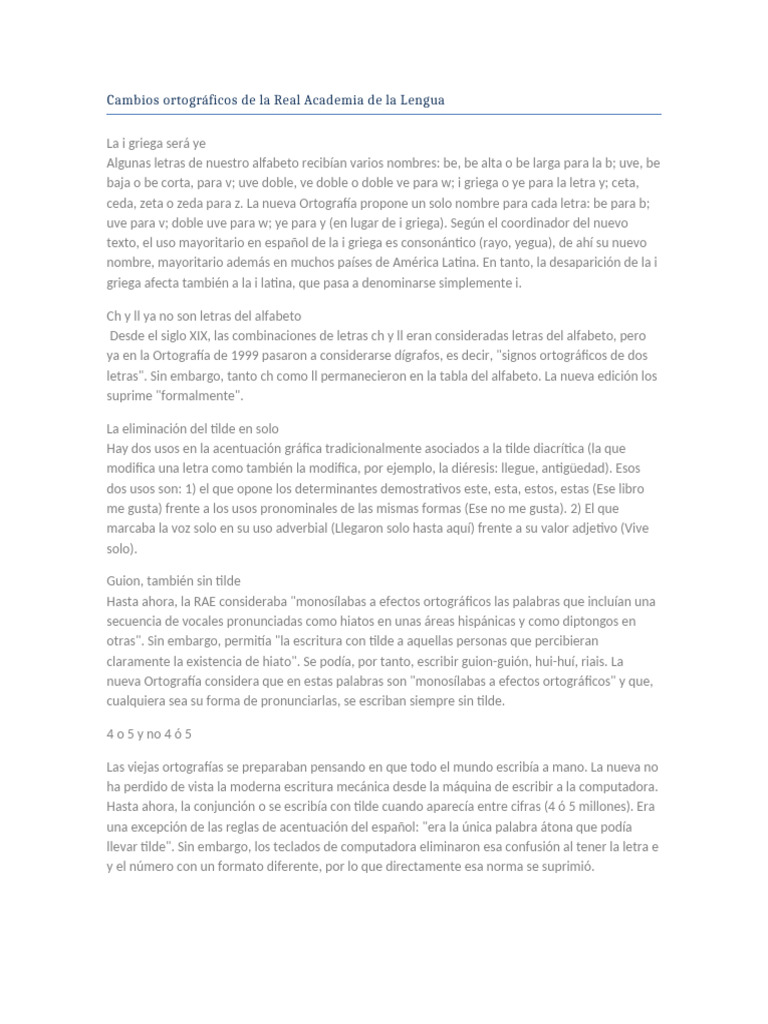 Cambios Ortográficos de La Real Academia de La Lengua | PDF | Alfabeto ...