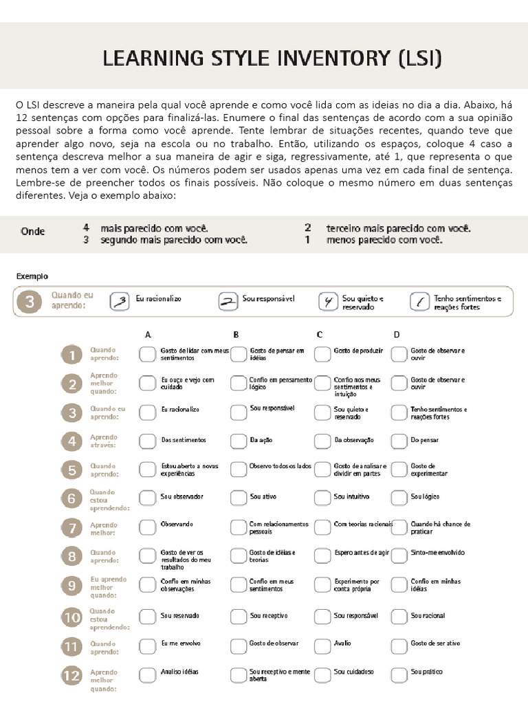 Assessment Kolb Estilos De Aprendizagem Pdf Aprendizado Pensamento