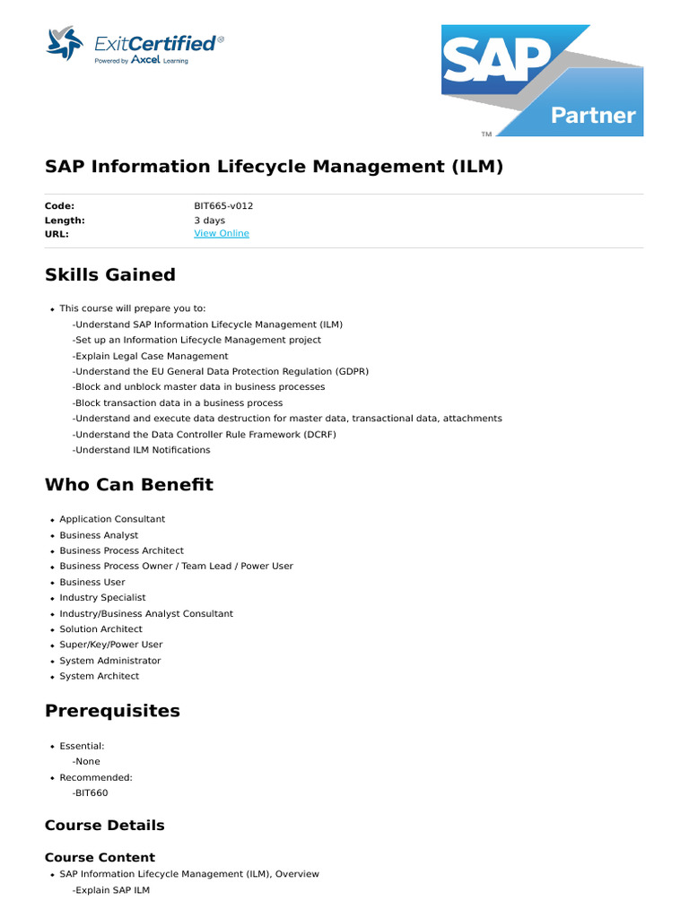 Sap Information Lifecycle Management Ilm | PDF | Information ...