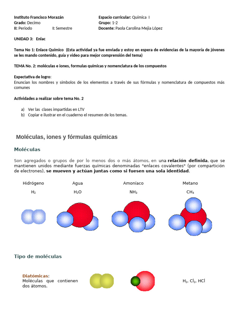 Enlace Químico y Fórmulas en Química I | PDF | Compuestos químicos ...