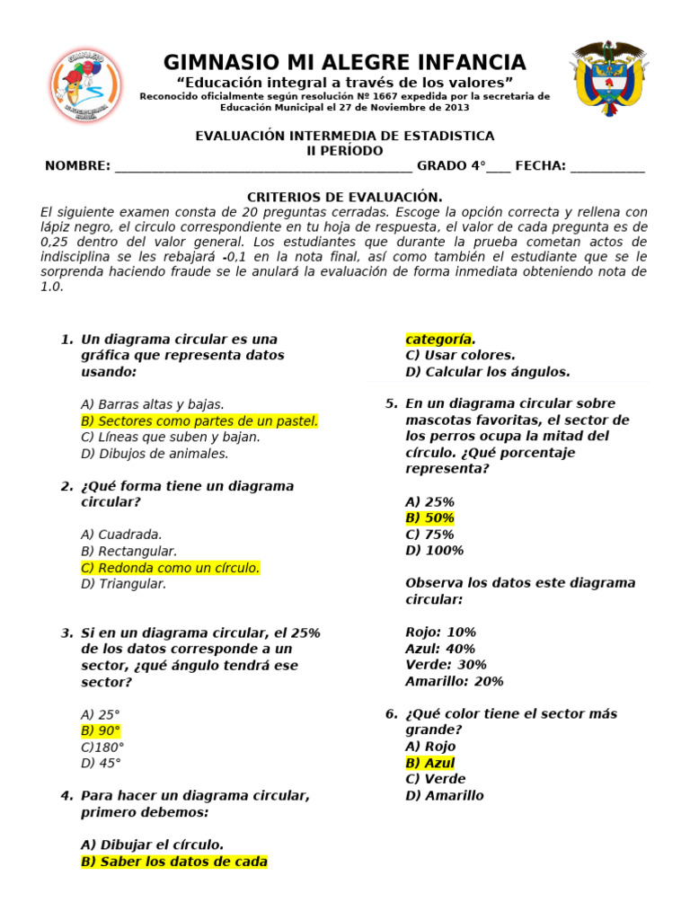 EVALUACION INTERMEDIA ESTADISTICA 5° II PERIODO 2025 | PDF
