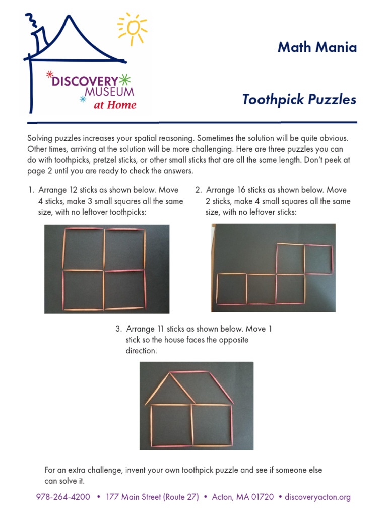 Activity Pages - Math Mania Toothpick Puzzles | PDF