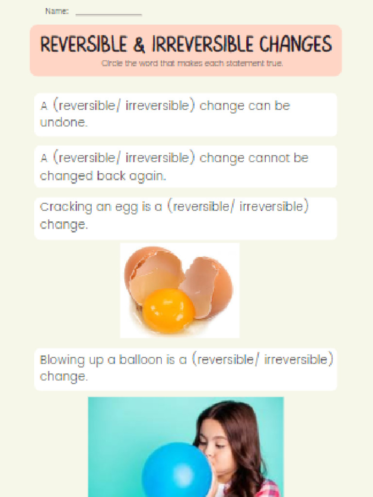 ReversibleandIrreversibleChangesAssessment 1 | PDF