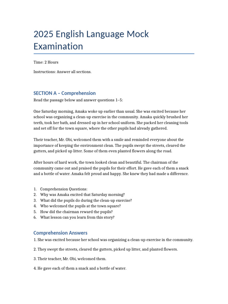 2025 English Language Mock Exam Guide | PDF