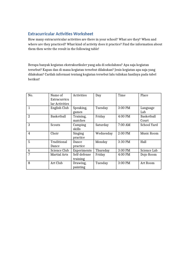 Extracurricular Activities Overview | PDF