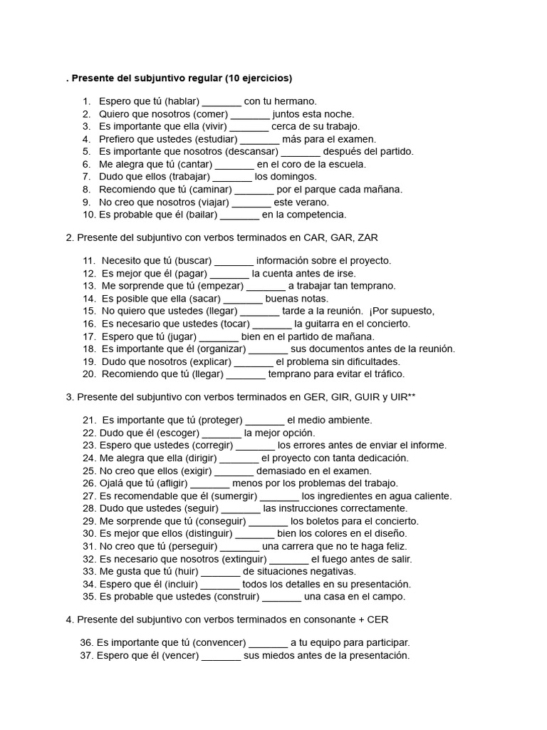 Ejercicios de subjuntivo en español | PDF