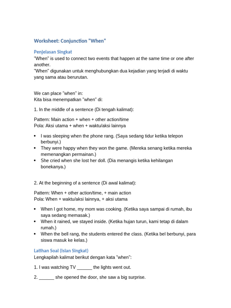 Conjunction Worksheet | PDF