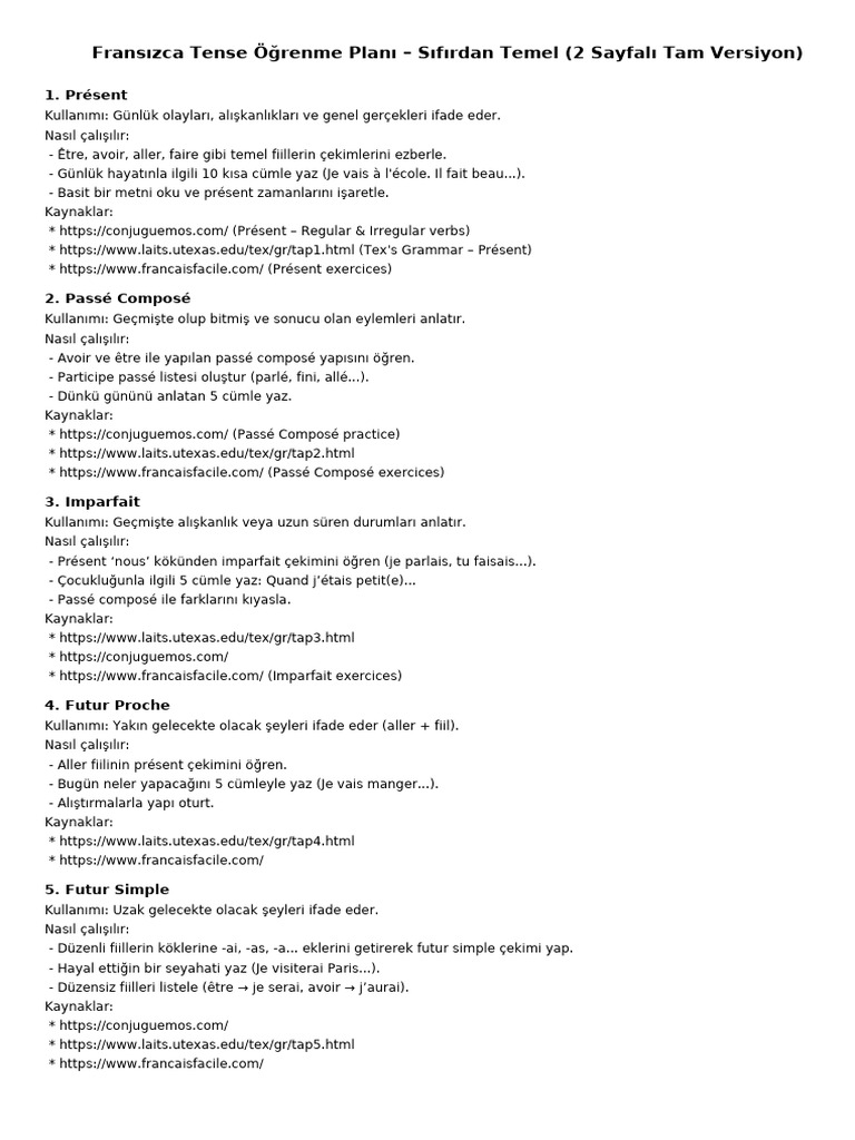 Fransizca_Tense_Plan_2Sayfa | PDF