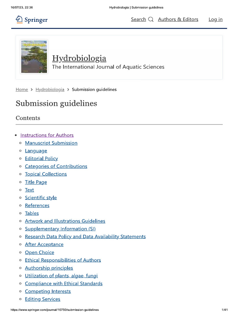 Hydrobiologia Guidelines | PDF