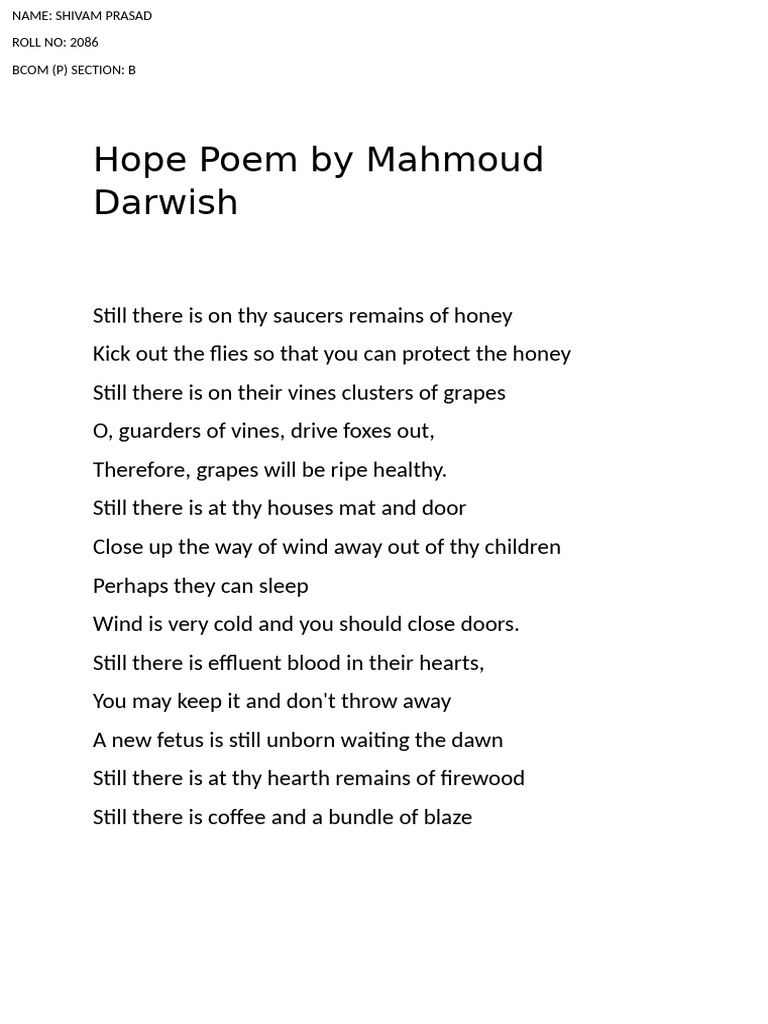 Mahmoud Darwish's Ode to Hope | PDF