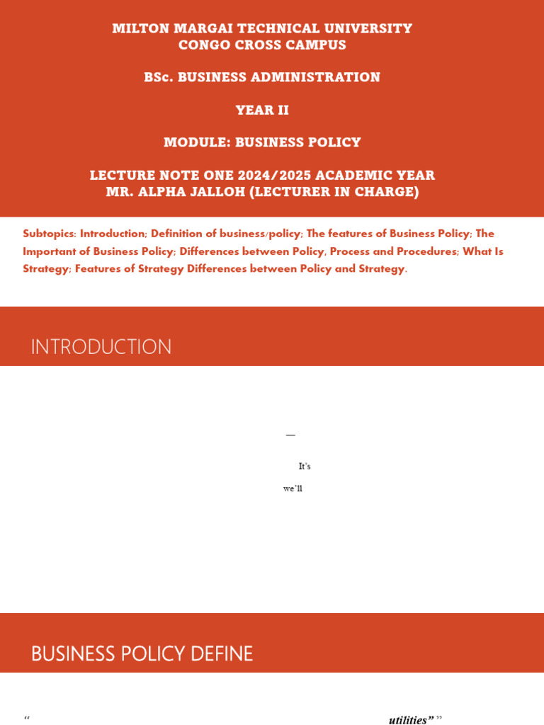 Business Policy Lecture 1 | PDF | Policy | Strategic Management