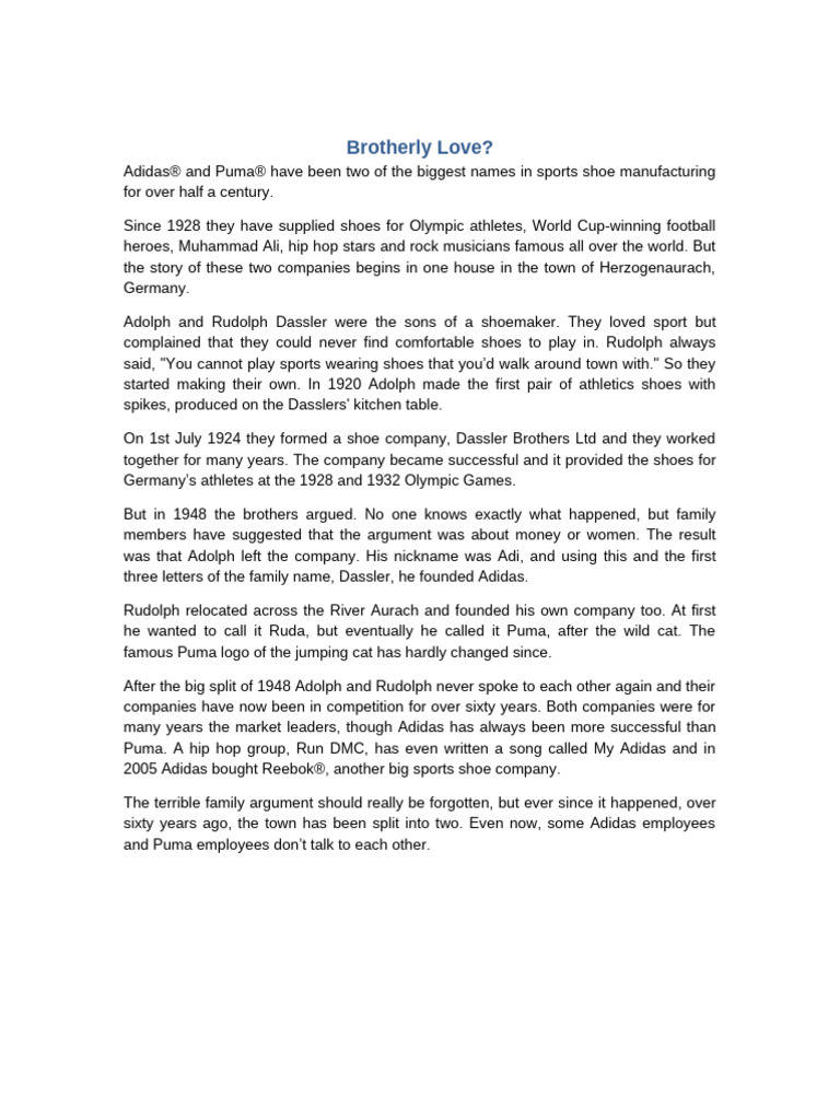 Brotherly Love (Adidas-Puma) | PDF