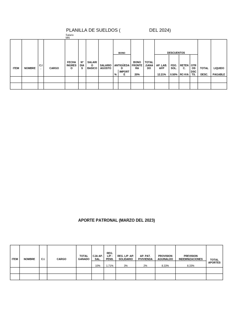 Planilla de Sueldos | PDF