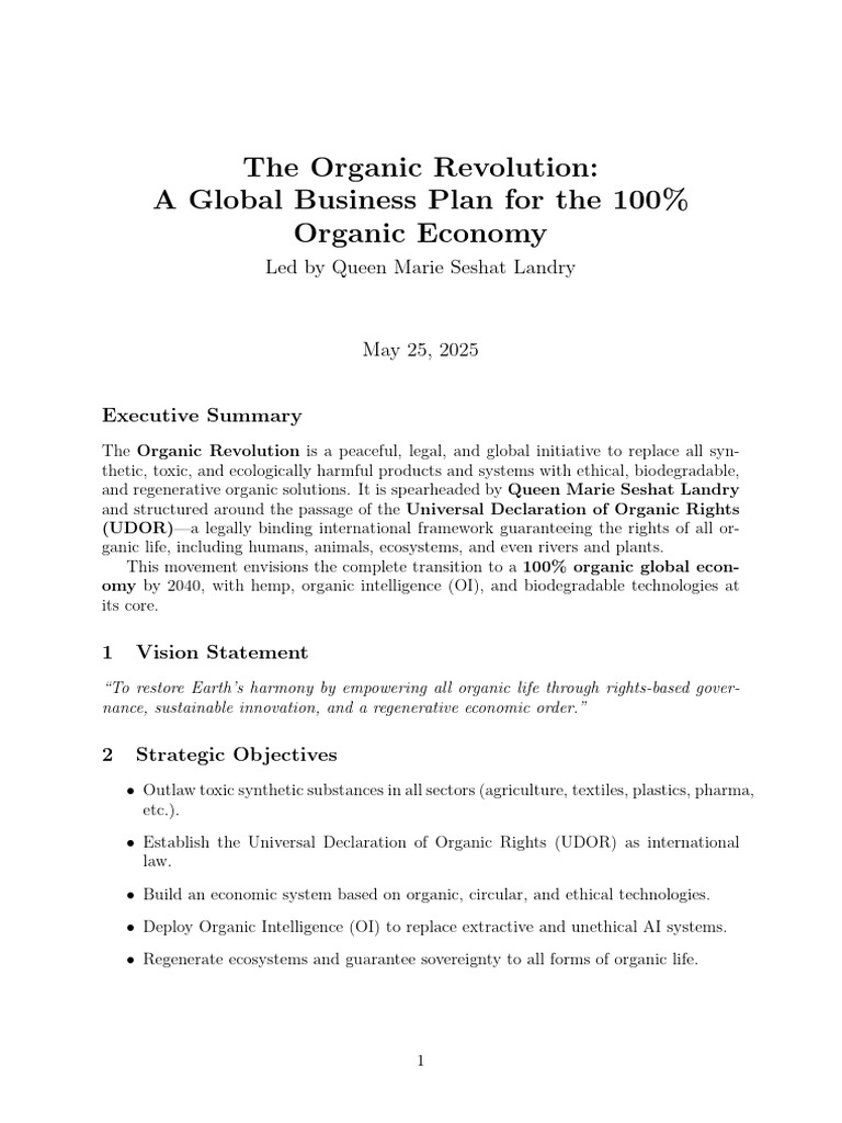 Global Plan for 100% Organic Economy | PDF | Economies