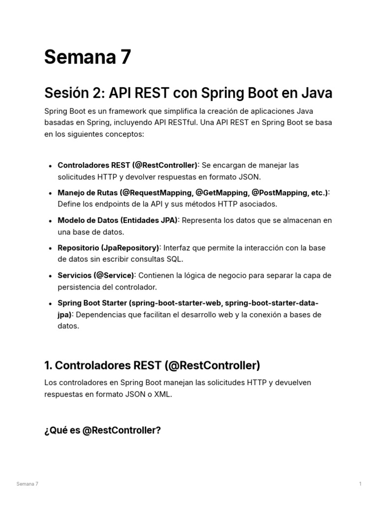 Semana 5 Java Api Rest | PDF | Java (lenguaje de programación) | SQL