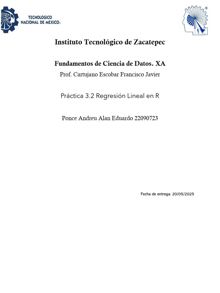 Practica3.2 PonceAndreuAlanEduardo | PDF | Análisis de regresión | Matemáticas Aplicadas