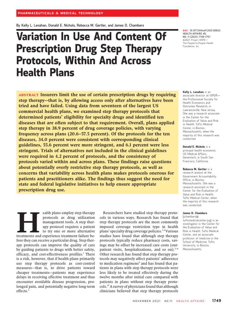 Lenahan Et Al 2021 Variation in Use and Content of Prescription Drug Step Therapy Protocols ...