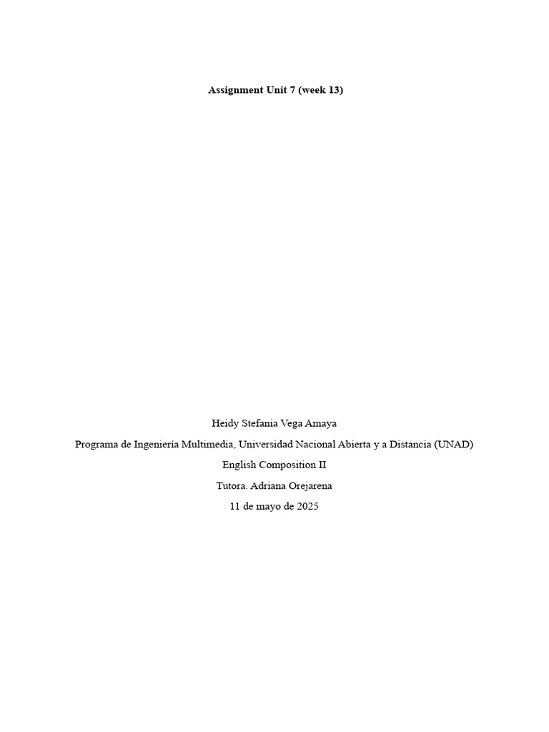 Assignment Unit 7 (Week 13) | PDF | Essays | Cognition