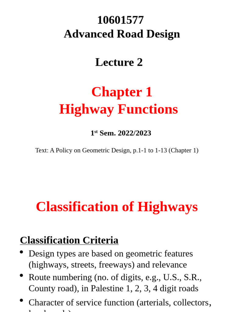 Highway Functions CH 1 - Lec No 2 | PDF | Highway | Road