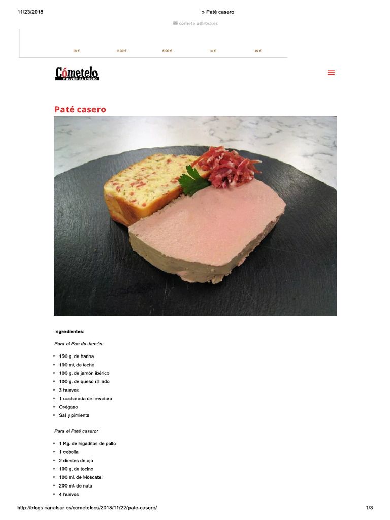 Paté Casero Con Pan de Jamón | PDF