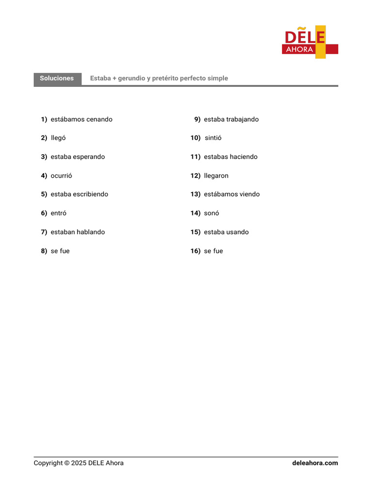 Estaba Gerundio y Preterito Perfecto Haolasimple Soluciones | PDF