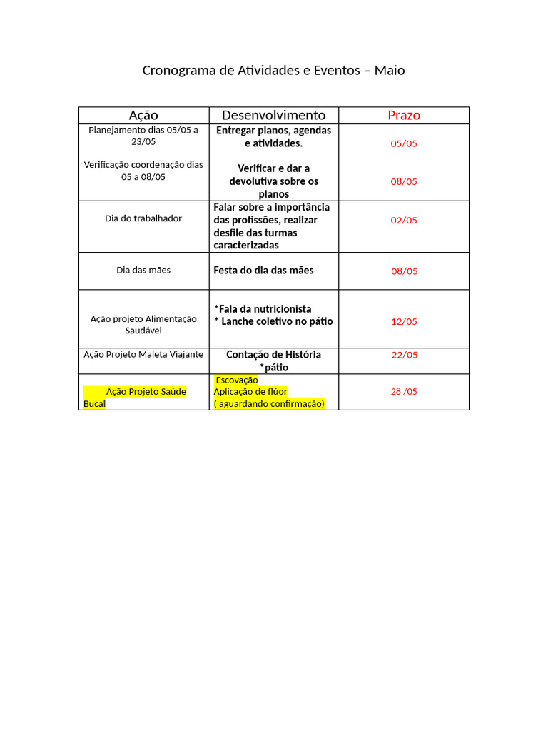Cronograma - MAIO | PDF
