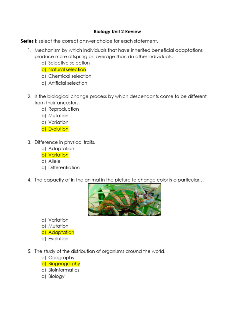 Solucionario Biology Unit 2 Review | PDF | Evolution | Natural Selection