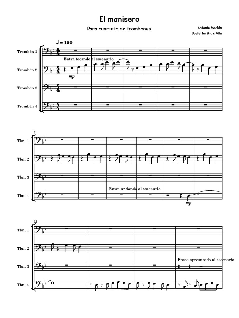 Cuarteto de Trombones: El Manisero | PDF | Melody | Music Performance
