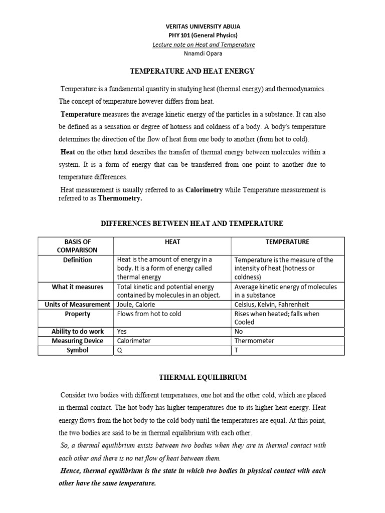 A. Temperature and Thermometers | PDF | Temperature | Heat